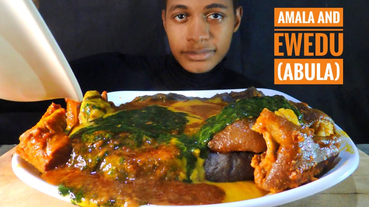ASMR AFRICAN NIGERIAN AMALA AND EWEDU ABULA,BEEF AND SHAKI MUKBANG(No ...