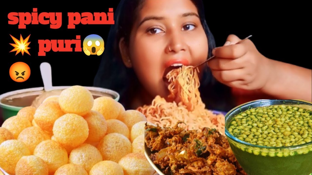 SPICY PANI PURI AND NOODELES WITH💥 PAKOUDI EXTRA SPICY PAPAD😱 EATING ...