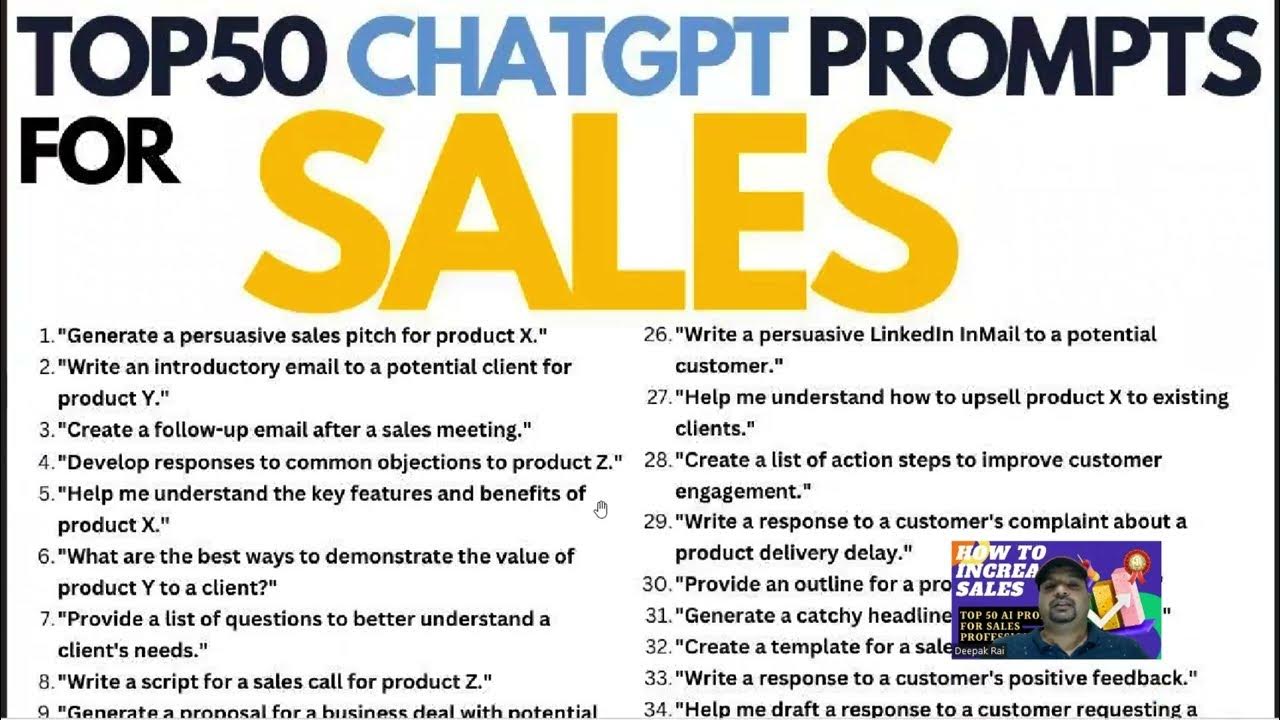 Top 50 Chat GPT Prompts for Sales: Boost Your Selling Skills! - YouTube