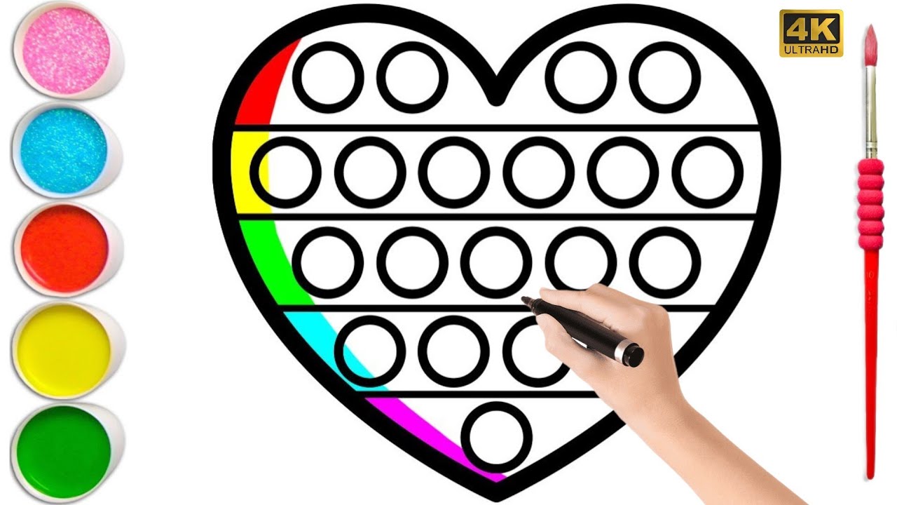 How to draw rainbow heart popit drawing for kids | Easy step by step ...