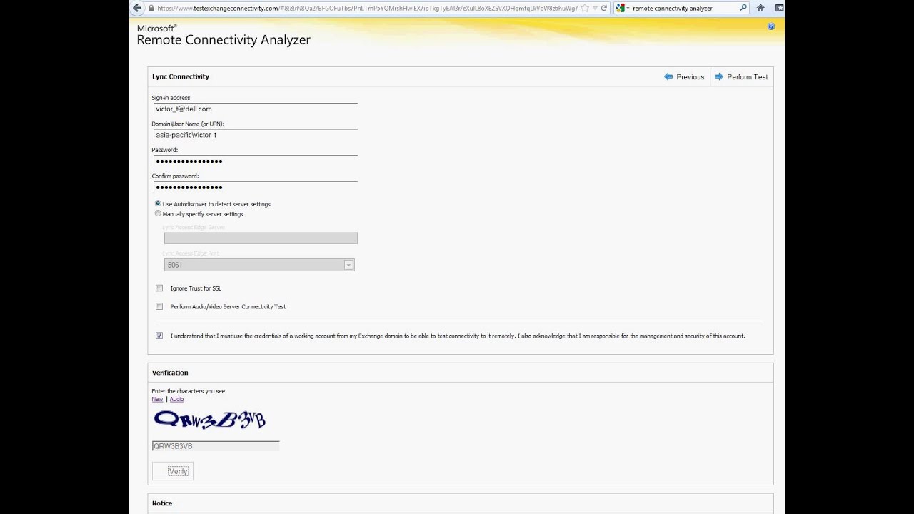 Lync Remote Connectivity Analyzer Public network - YouTube