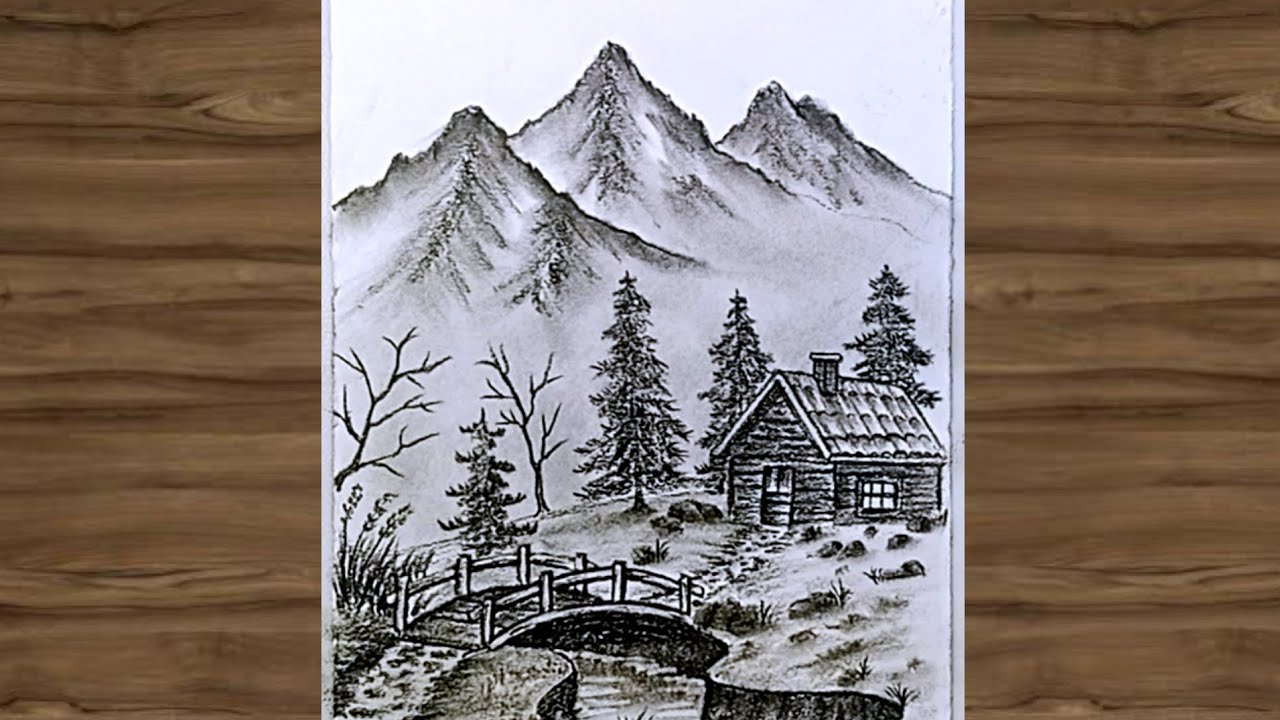 How to draw mountain scenery // nature landscape scenery,// easy pencil ...