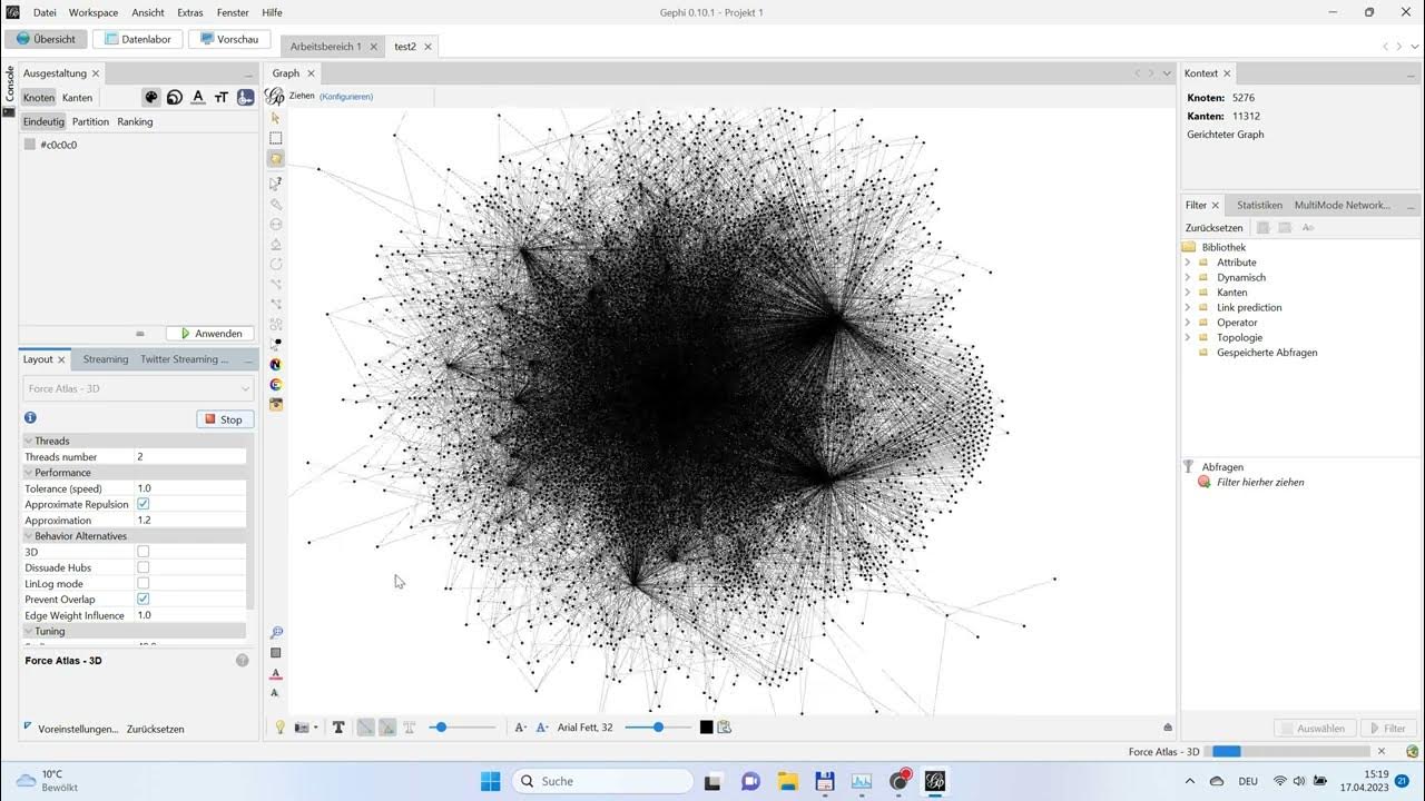 Experimente mit Gephi "Force Atlas 3D" - YouTube
