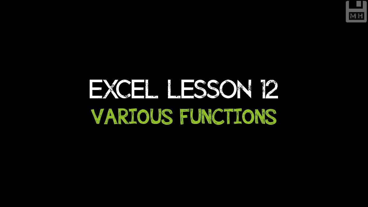 Level 3 Excel Lesson 12: Various functions - YouTube