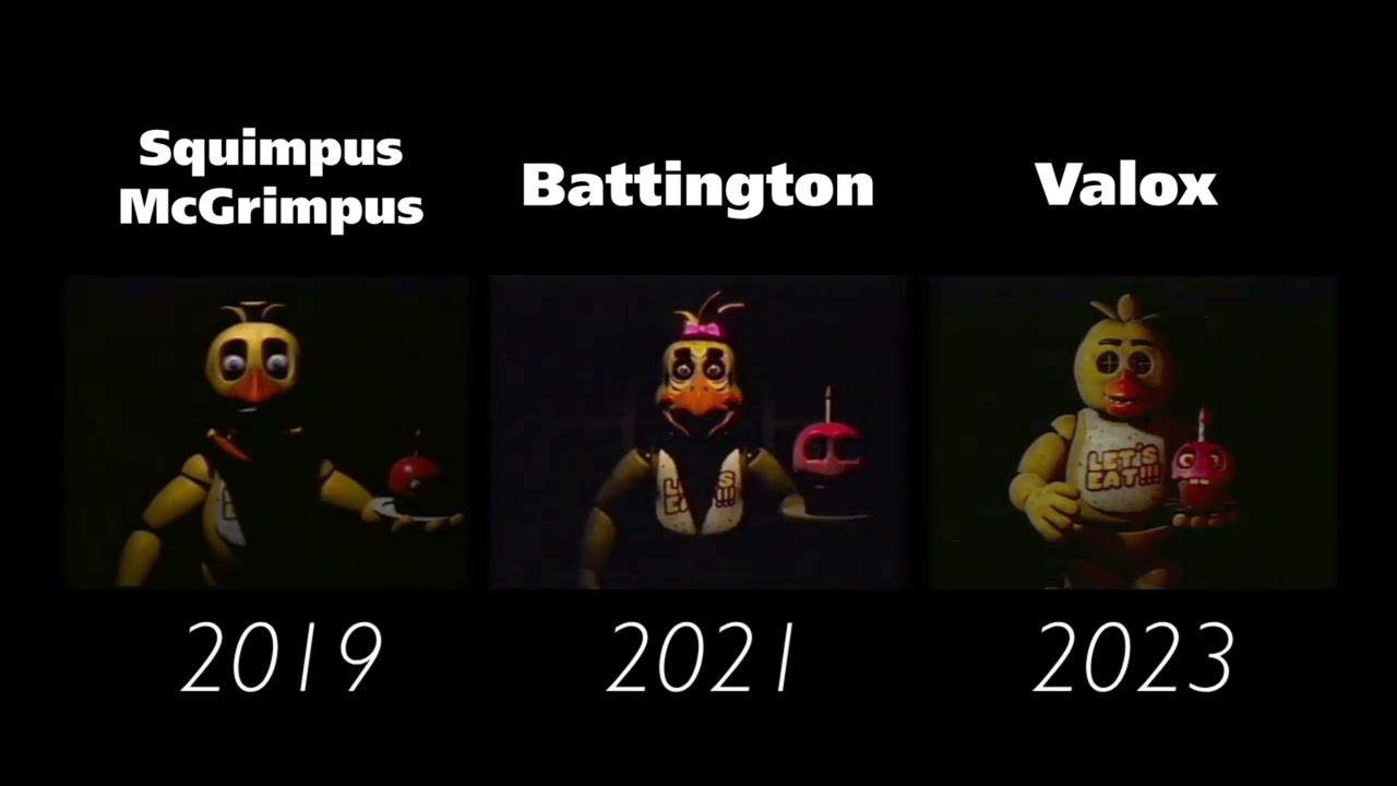 FNAF VHS Side-by-Side: Sound Response Check - Squimpus McGrimpus ('19)/Battington ('21)/Valox ...