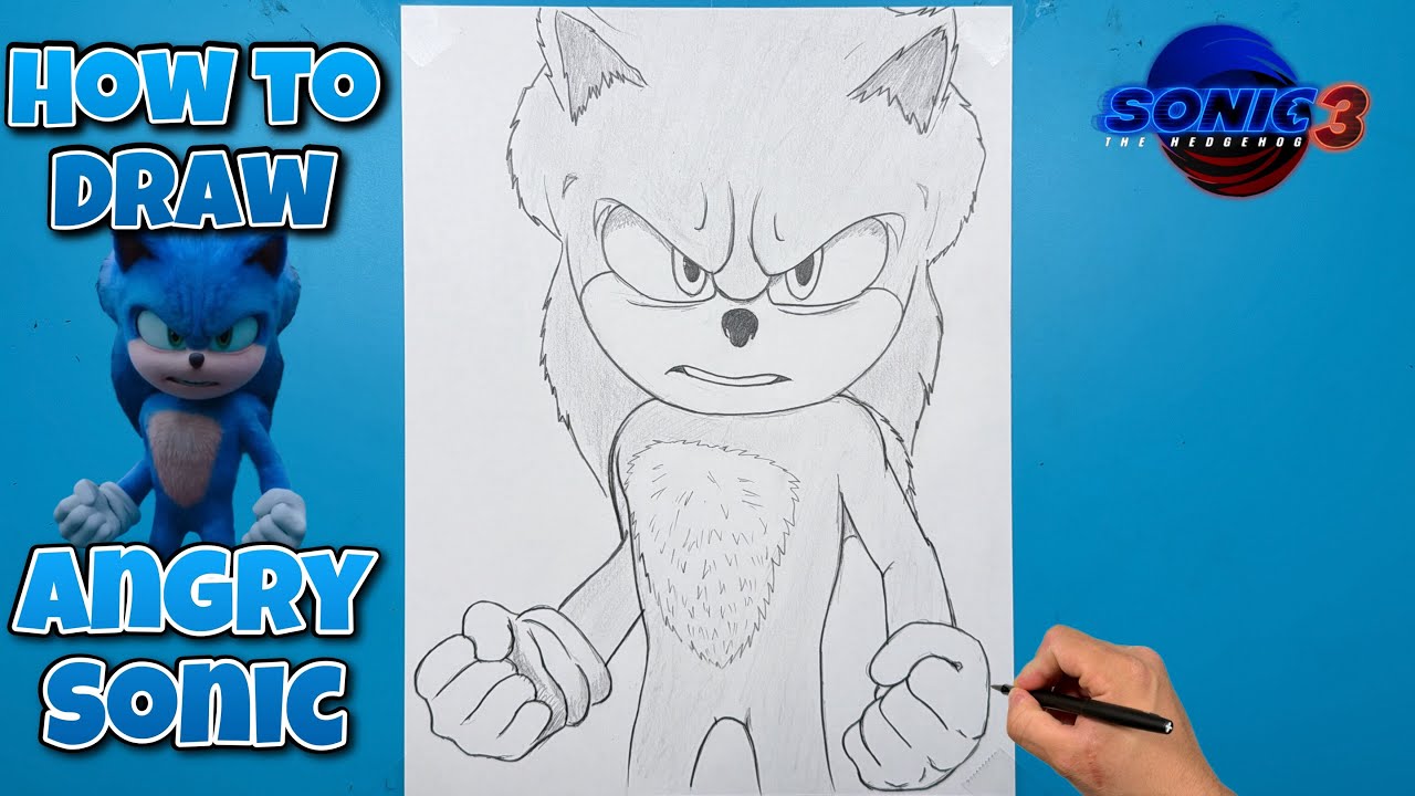 How To Draw Angry Sonic | Sonic The Hedgehog 3 | Sketch Tutorial # ...
