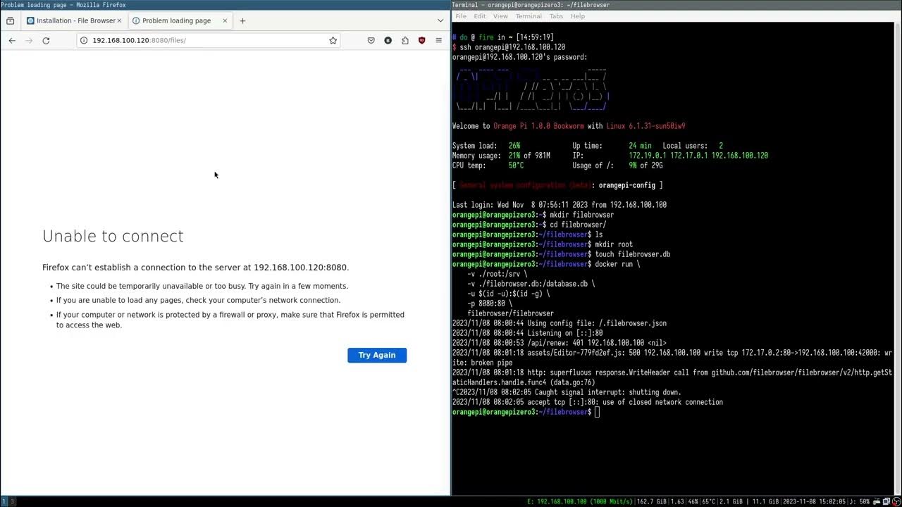 filebrowser web ui on orange pi zero 3 docker - YouTube