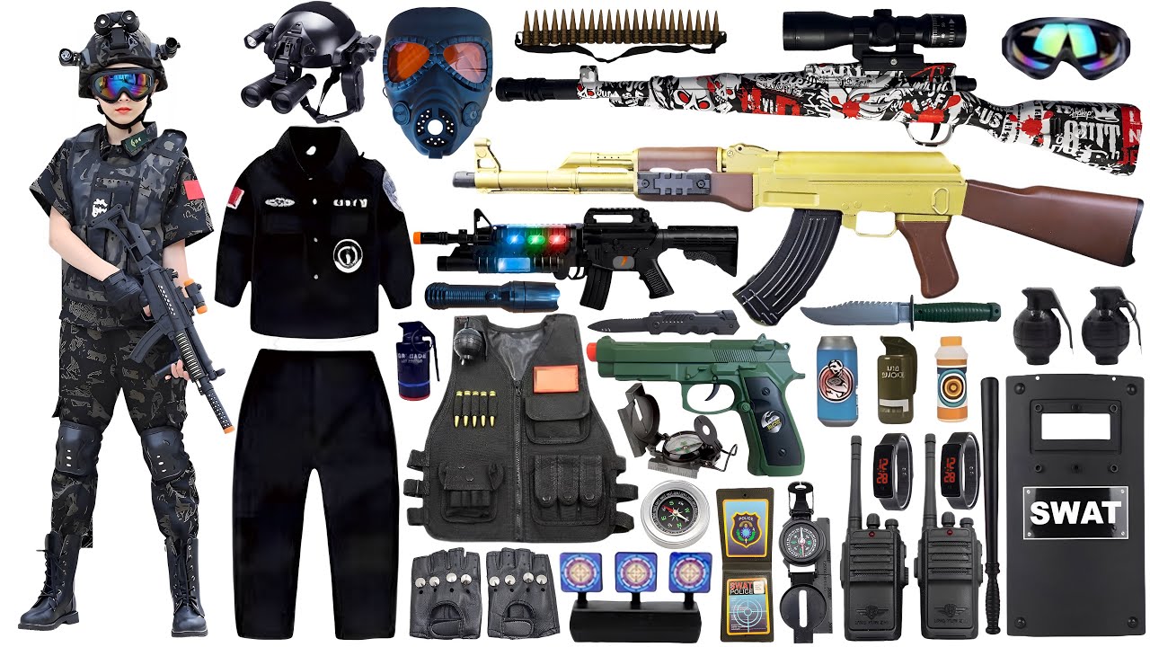 Special police weapon toy gun set unboxing, MP5 submachine gun, Barrett ...