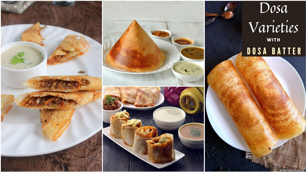 Top 4 Varieties Dosa Recipe | 4 Unique Dosa Varieties | 1 batter 4 ...