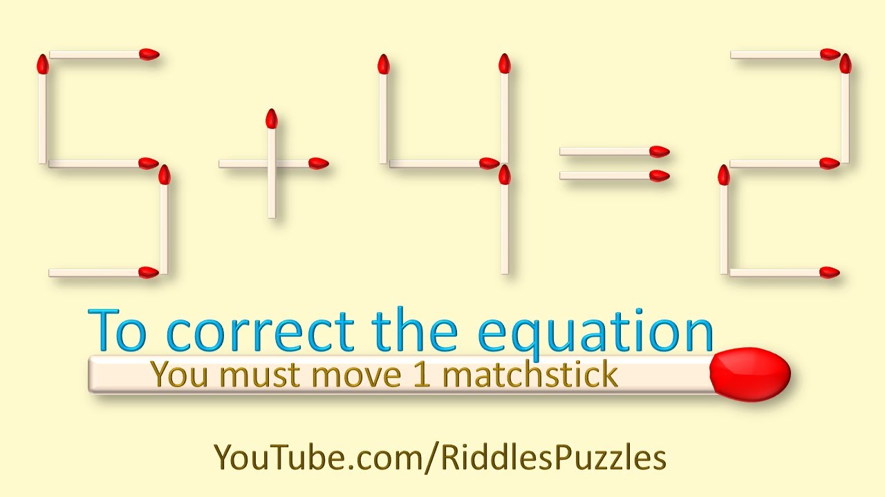 Matchstick Puzzle 5+4=2 - YouTube