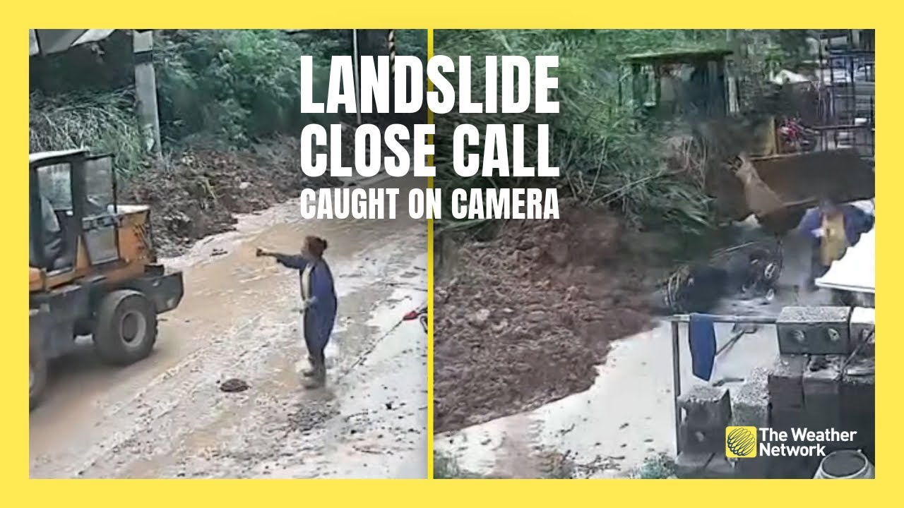 Heavy Loader Caught by Landslide Slammed Into Nearby Building - YouTube