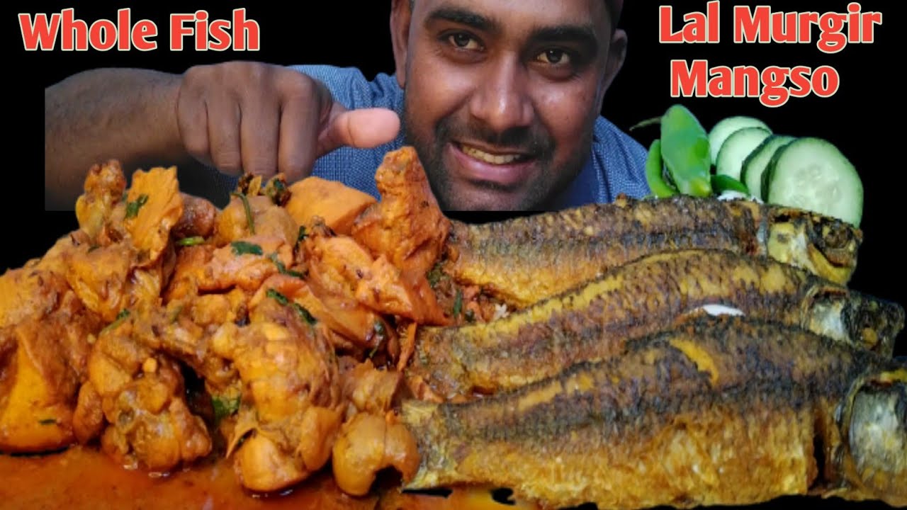 Lal Murgir Mangso Bengali Style Very Spicy, 3 Whole Fish Fry Eating ...