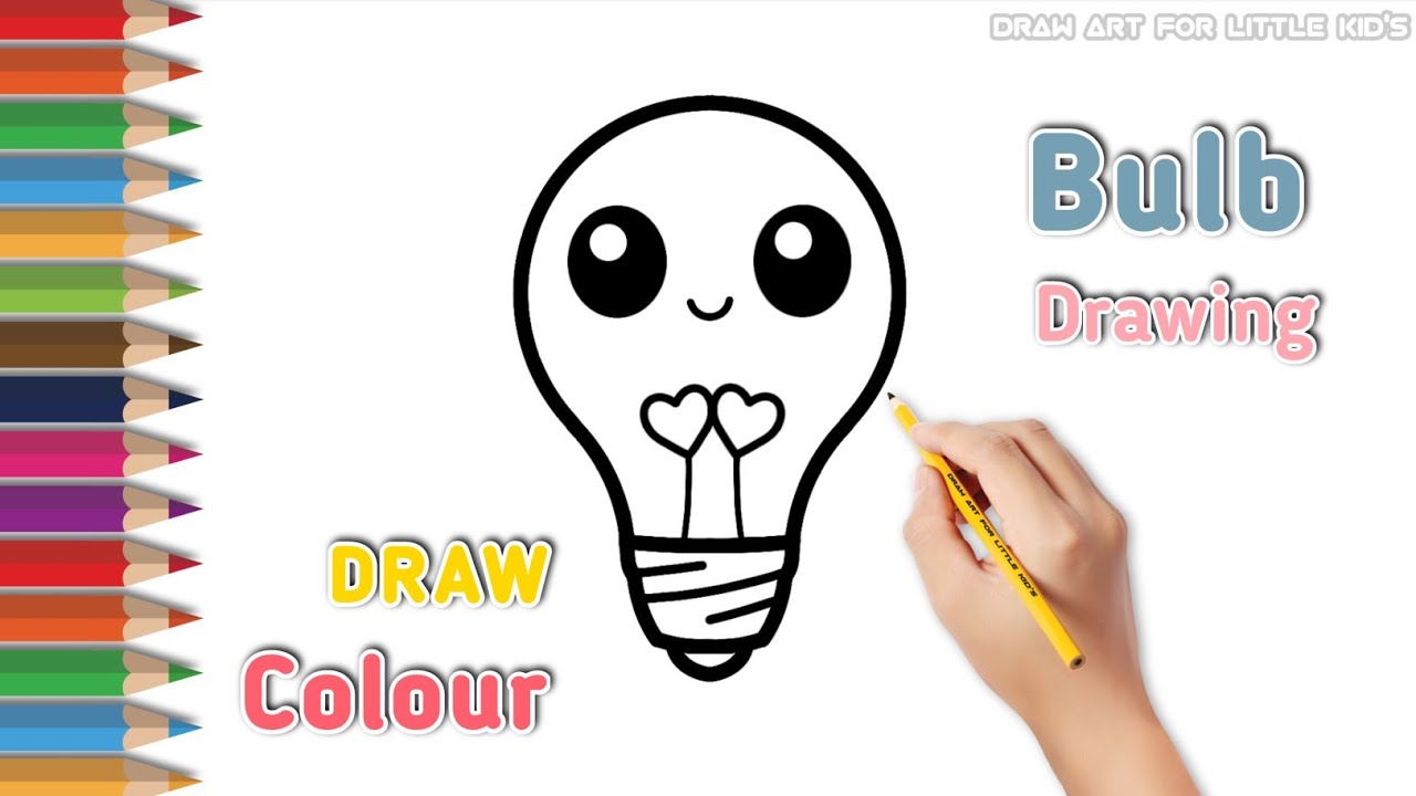 How to Draw a Bulb Step by step Easy Drawing Coloring for Kids and ...