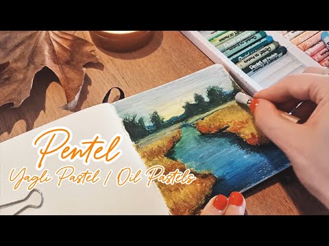 Pentel 50'li Yağlı Pastel ile Mini Sonbahar Manzarası | Renk Geçişleri ve Katman Denemesi