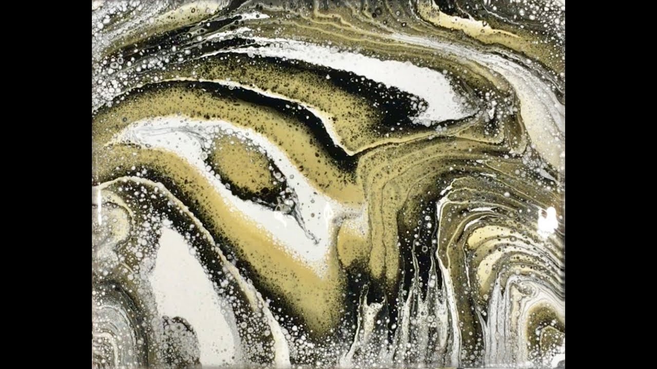 Black, white, & gold puddle pour! - YouTube