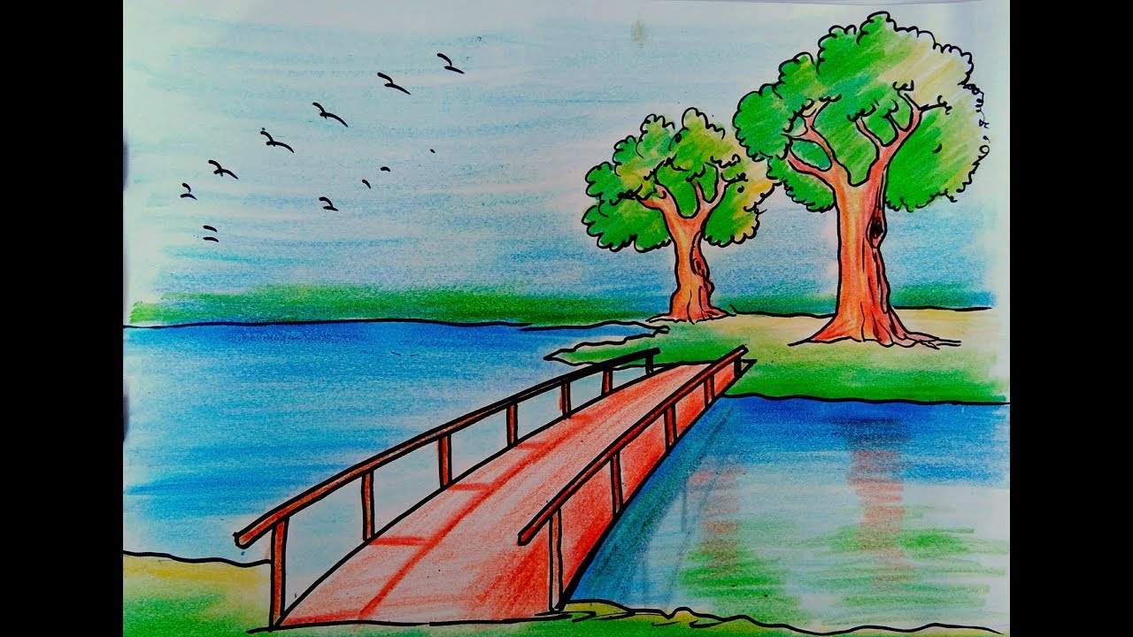 Crayons colour a bridge with shadow - YouTube