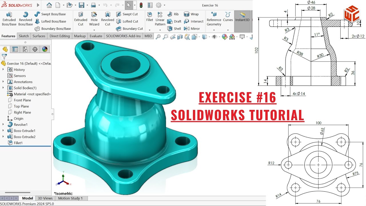 SolidWorks 3D Modeling Tutorial – Exercise 16 | Step-by-Step Guide ...