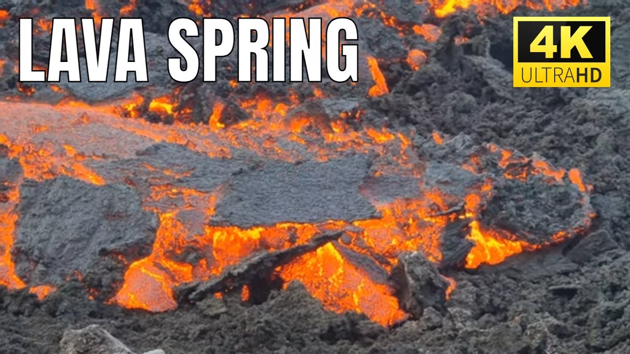Lava spring south of Volcano. See how Aa lava moves and spreads live ...