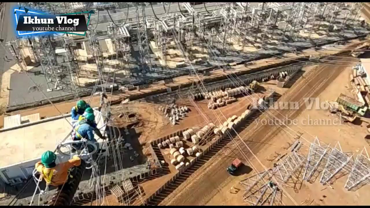 Penarikan kabel konduktor 500KV (proses sagging) - YouTube