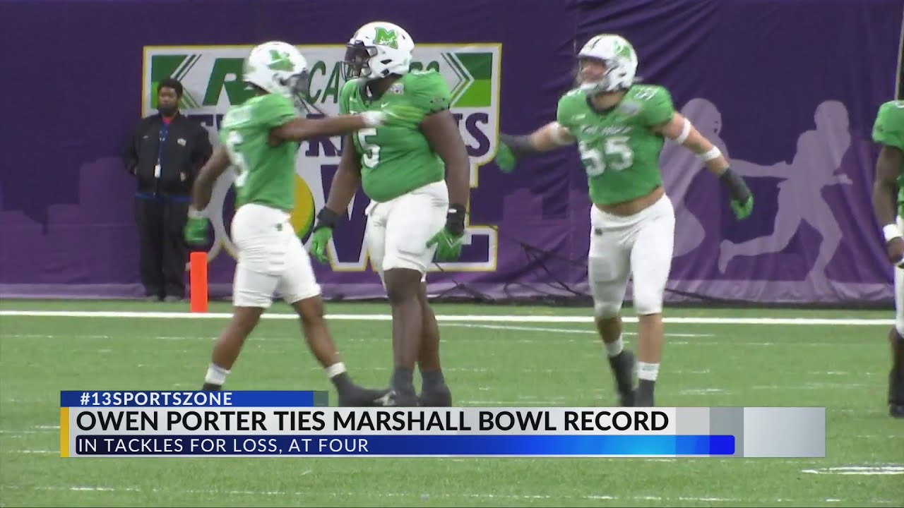 Owen Porter ties Marshall bowl record in TFLs - YouTube