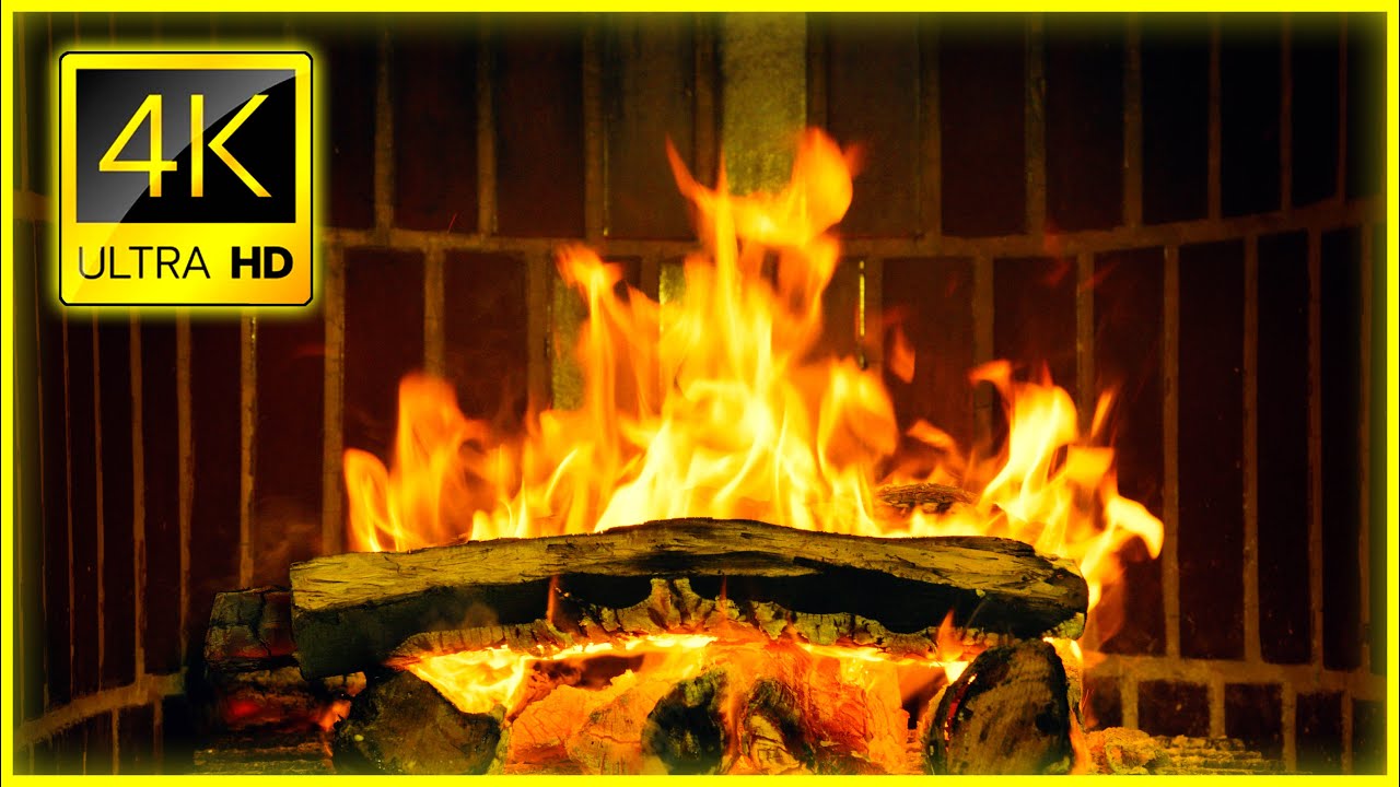 Wonderful Relaxing Night with Cozy Fireplace 4K 🔥 Burning Fireplace 10 ...