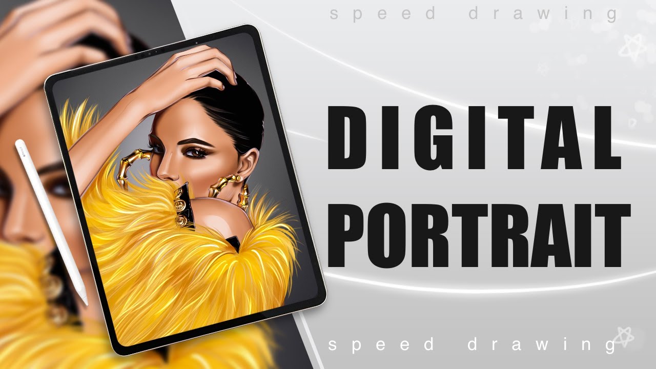 Kendall Jenner in fur coat, coloring - Digital portrait speed drawing ...