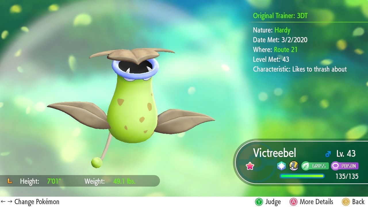 071 Victreebel Shiny Pokemon Let's Go Route 21. - YouTube
