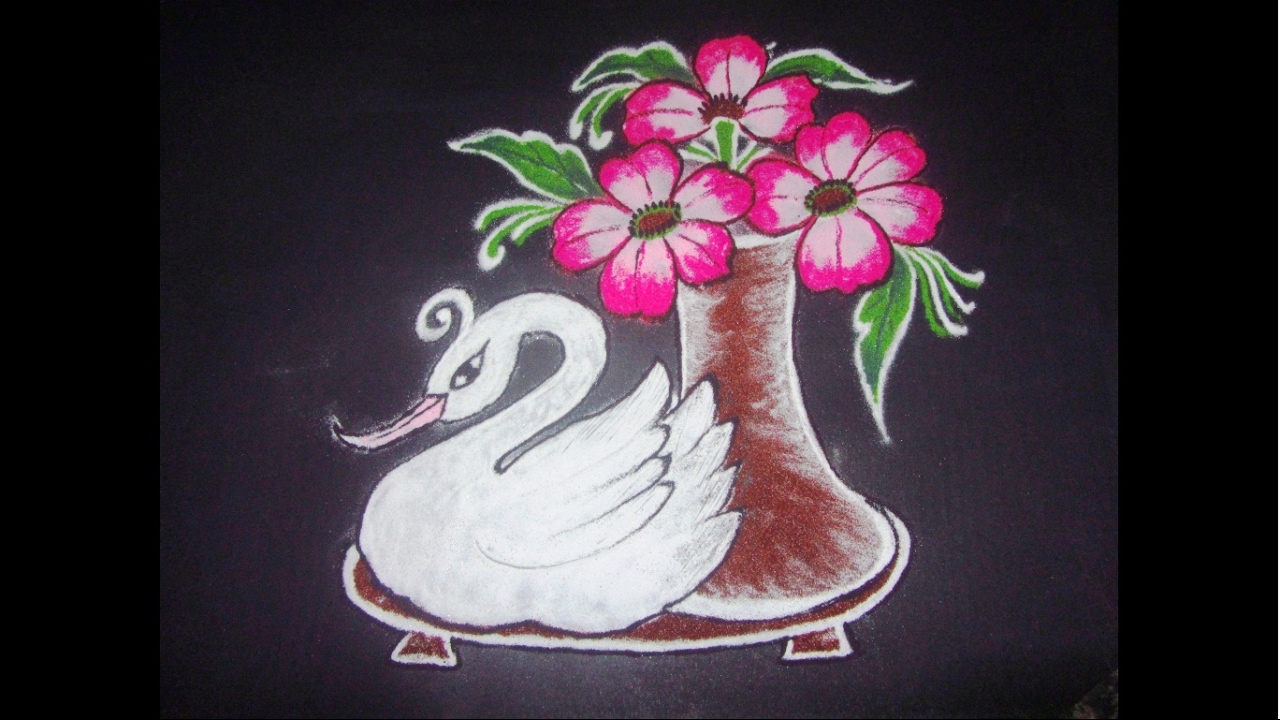 easy rangoli swan free hand designs || simple kolam designs with dots ...