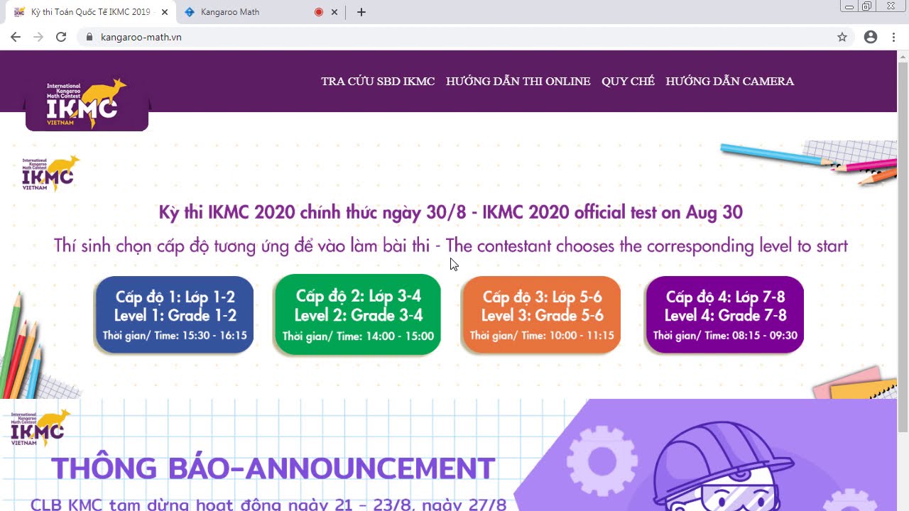 INTERNATIONAL KANGAROO MATH CONTEST 23 AUGUST 2020 – IKMC 2020 Cấp độ 2 ...