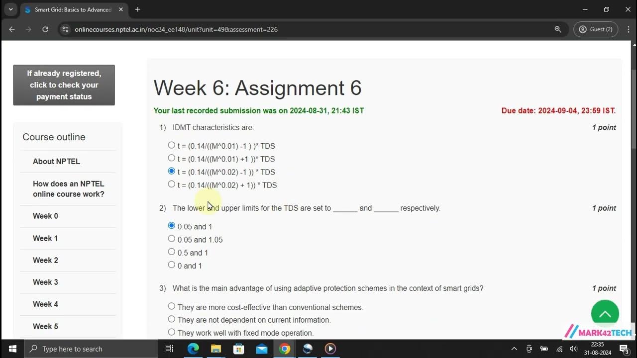 NPTEL Smart Grid: Basics to Advanced Technologies Week6 Assignment 6 ...