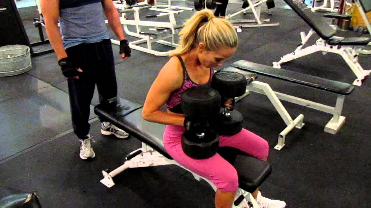 Dumbbell Chest Press with NPC bikini competitor Candace Harmon - YouTube