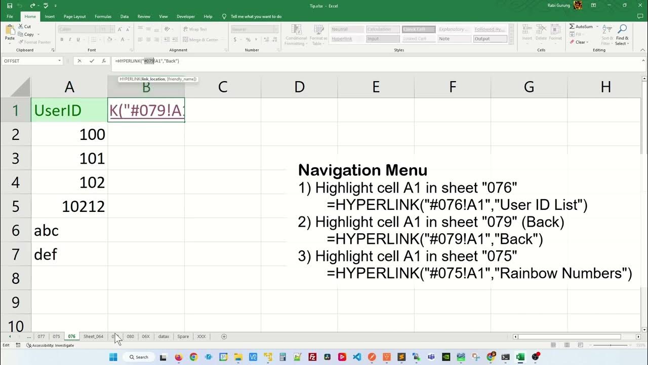Quickly Hyperlink to Another Sheet in Excel - Excel Tips and Tricks - YouTube