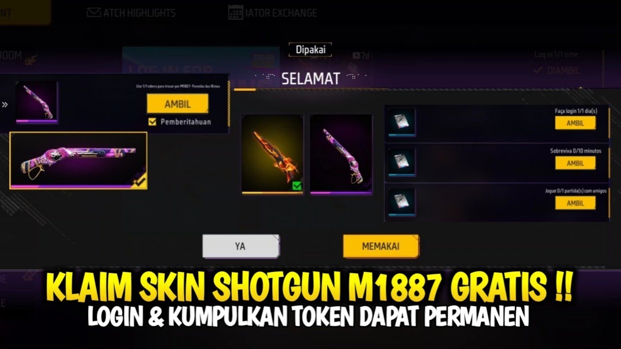 KLAIM SKIN SHOTGUN M1887 GRATIS DARI FREE FIRE SERVER LUAR NEGERI EVENT ...