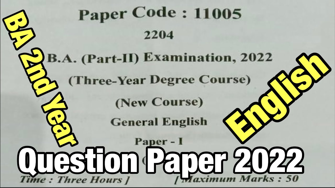 English Question Paper 2022 || BA 2nd Year English question paper 2022 ...