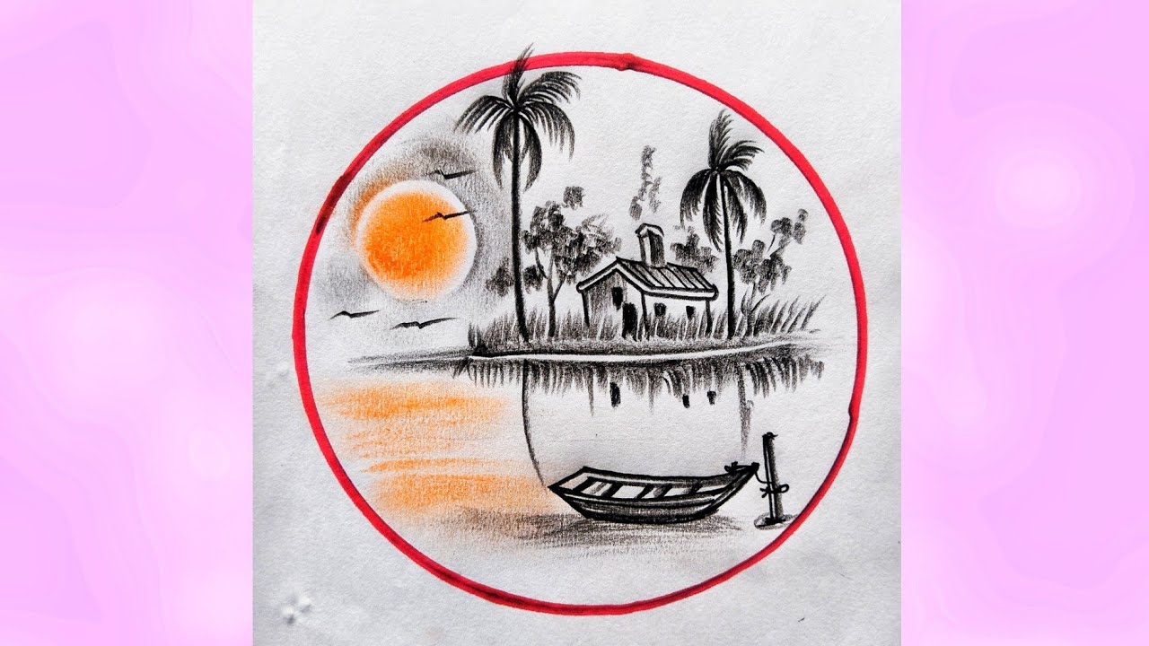 a beautiful morning scenery drawing technique using pencil. - YouTube