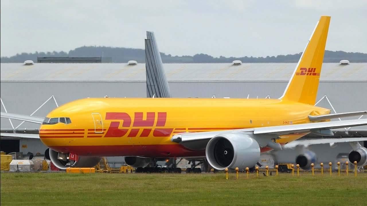 DHL 777F G-DHLX Taxiing & Take off at East Midlands Airport! - YouTube