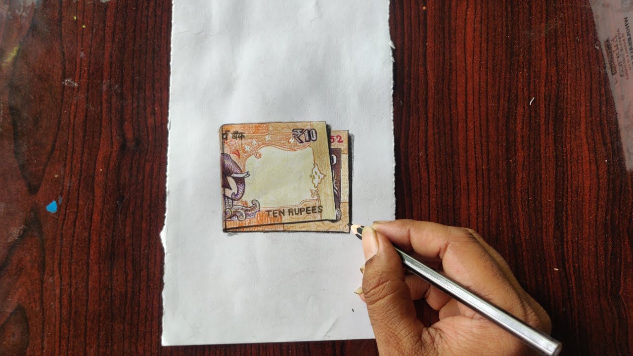 How to draw 10 Rupees note | Realistic drawing step by step |Colour ...