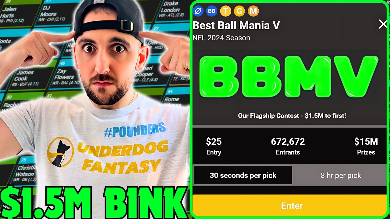 Best Ball Mania 5 WINNING $1.5M | Underdog Fantasy Live Draft - YouTube