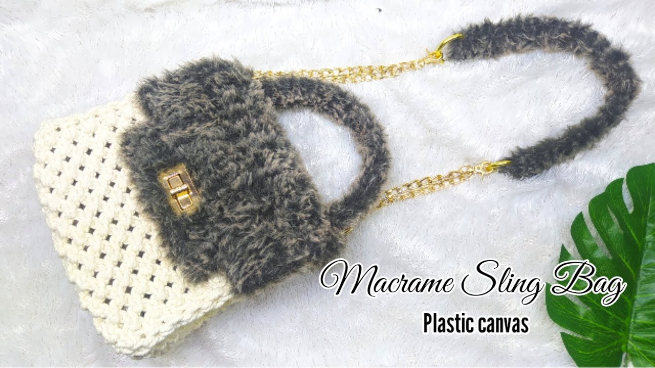 Macrame Handbag with Plastic Canvas | Plastic Canvas Bag | Macrame Bag ...
