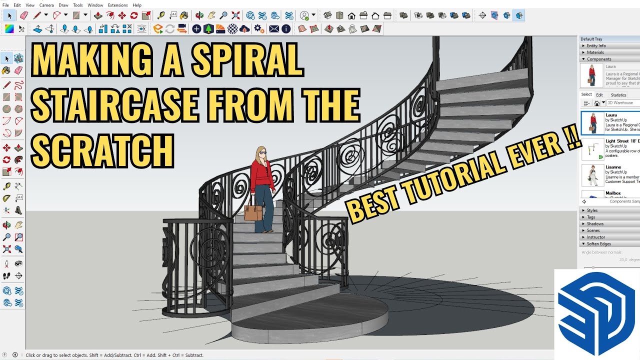 Sketchup tutorial for making a luxury spiral staircase from the scratch ...