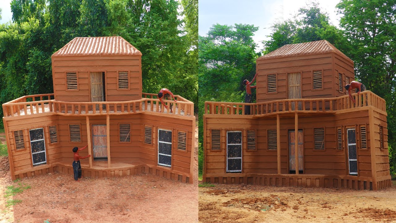 [Full] Tell how to build a beautiful mud villa using wood, bamboo, mud ...