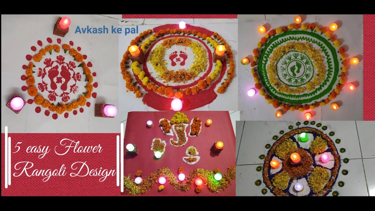 5 Simple and Easy Flower Rangoli design for festivals 2019 /DIY ...