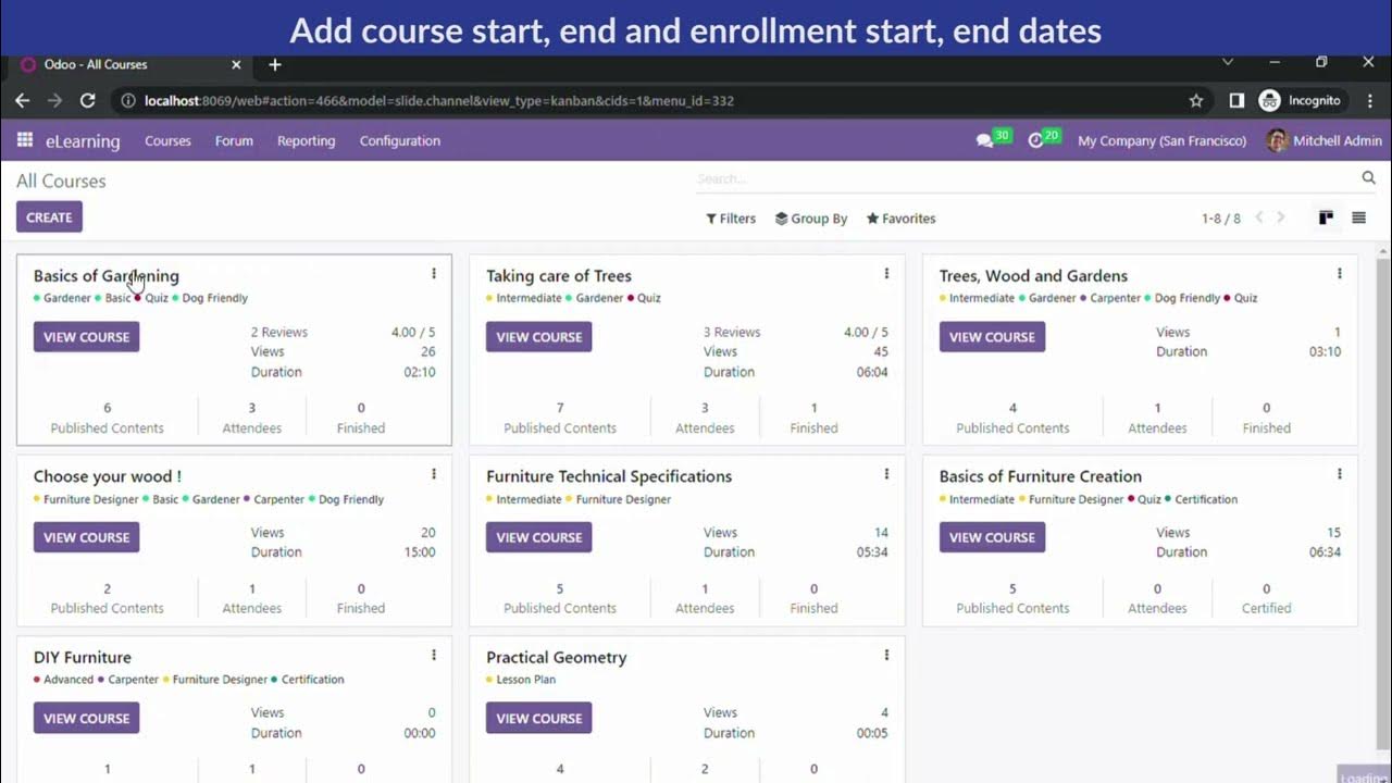 Odoo elearning pro: Add course start, end and enrollment start, end ...
