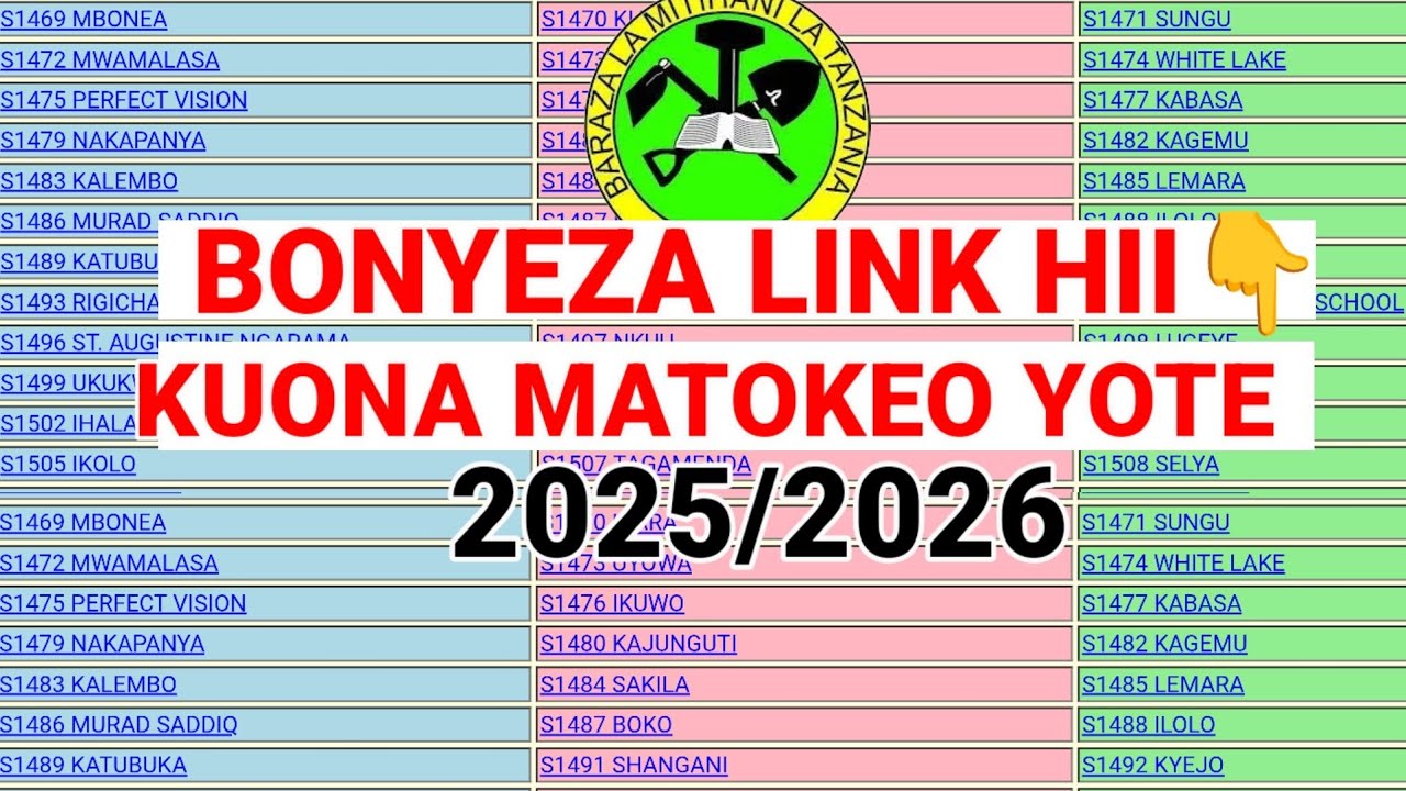 BONYEZA HII LINK KUTAZAMA MATOKEO YA FORM TWO NA DARASA LA NNE YA 2025/ ...