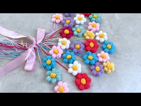 Crochet Pouf Daisy Pattern/ Örgü Çiçek Yapımı/Puf Papatya/Tığ işi Çiçek /Örgü Aplik