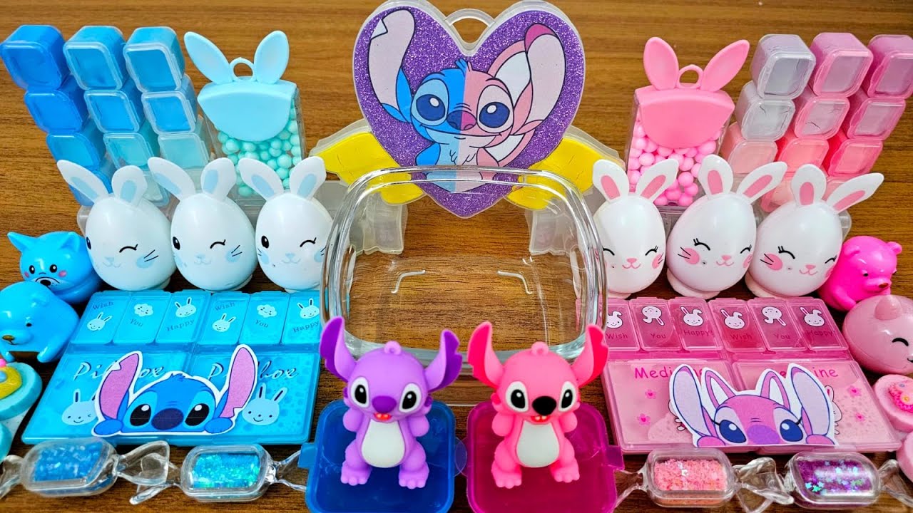 Lilo & Stitch Slime - Angel - Blue vs pink slime mix - Mixing makeup ...