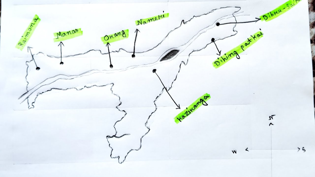 Easy way to draw Assam map step by step#with 7 national parks of Assam ...