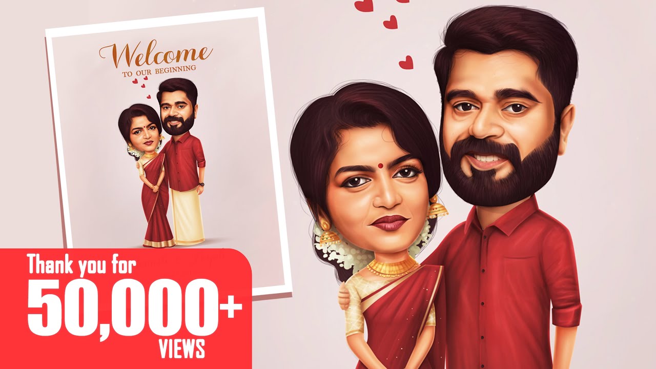 HOW TO DRAW WEDDING CARICATURE| A digital painting | PRAVEEN C RAJ ...