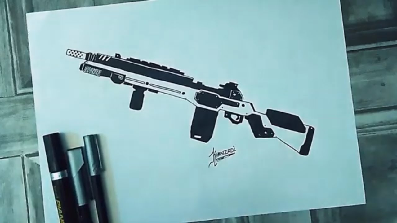 How To Draw G7 Scout |Apex Legends G7 Scout Gun Sketch |Black Marker ...