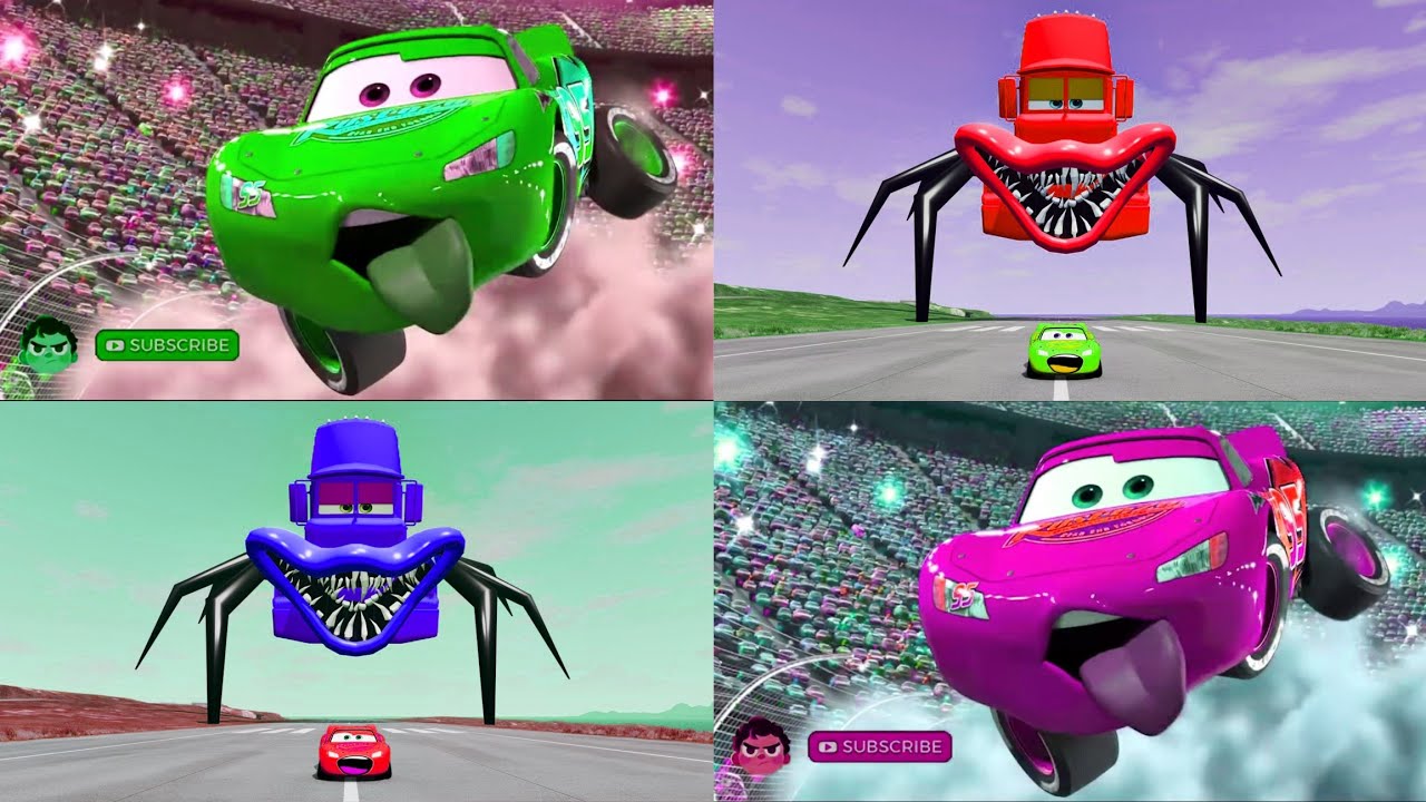 Green Monster McQueen🆚Red Spider McQueen🆚Blue Spider McQueen🆚Pink ...